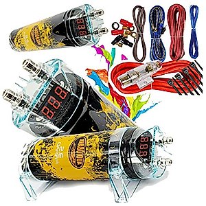 Audiobank 3.5 Farad Capacitor Car Audio 3500 Watts Power 12V Car Digital Power 3 Digit Display and Complete 1500 Watts 8 Gauge Car Amplifier Installation Wiring Kit Red
