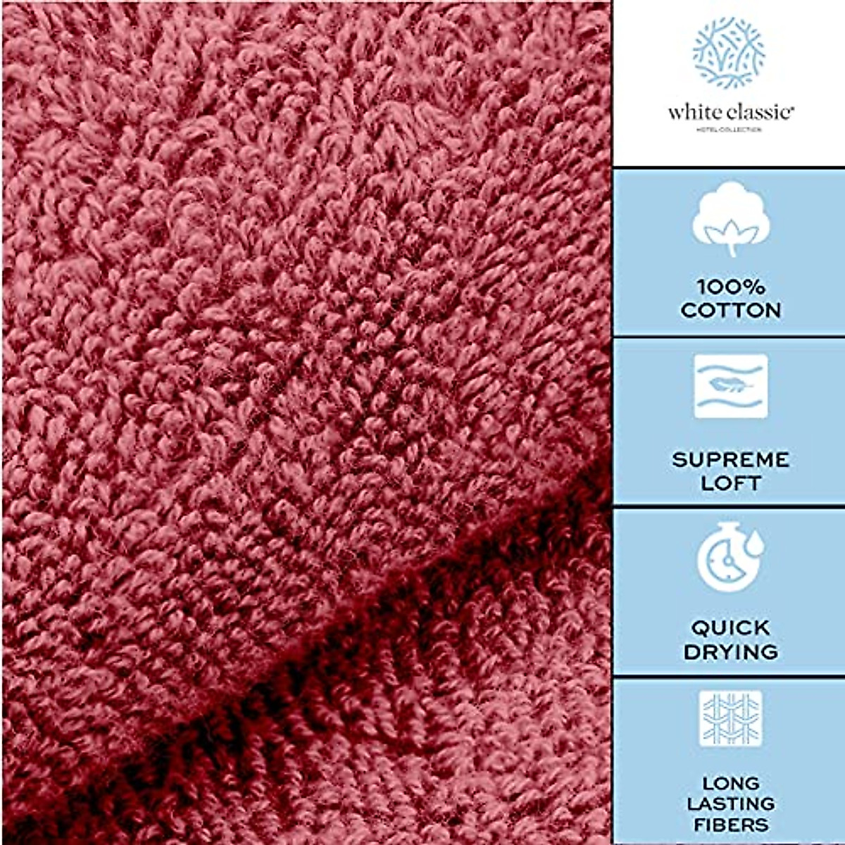 White Classic Luxury Hand Towels | 6 Pack Luxury Cotton Washcloths | 12 Pack Bundle (Burgundy)
