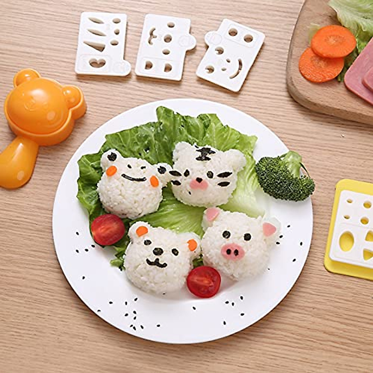 Rice Ball Mold for Kids Cute Animal Sushi Mold Rice Shaper Onigiri Mold Bento Accessories DIY Kitchen Tools with Nori Seaweed Punch Cutter