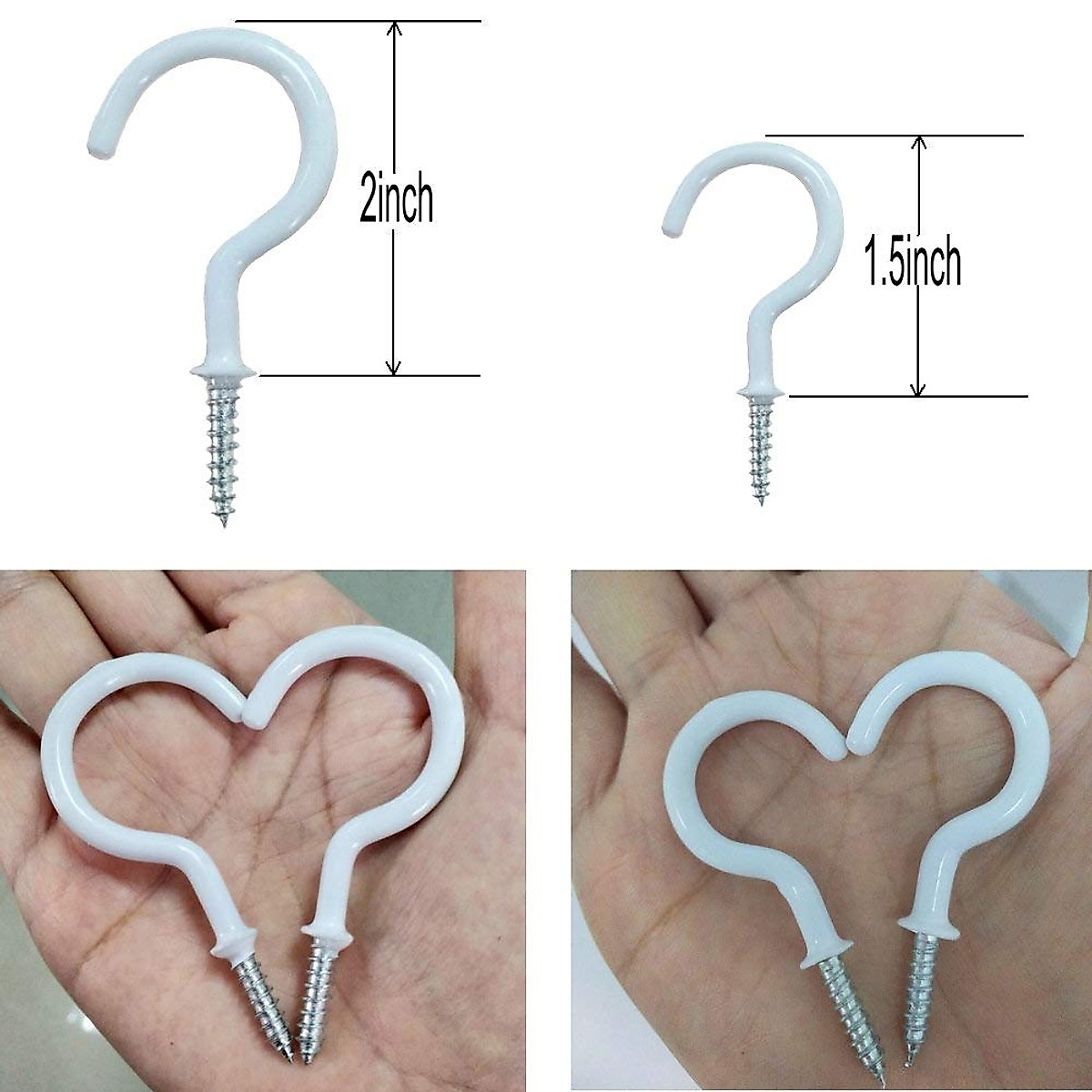 Pack of 24 Cup Hook Metal Ceiling Hooks, Household Screw-in Utility Storage Hook (White, 1-1/2in)