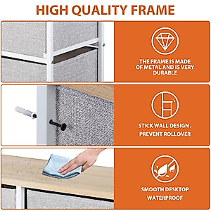 SUPER DEAL 5 Drawer Dresser for Bedroom Fabric Chest of Drawers for Closet Wide Clothes Storage Organizer with Heavy Duty Steel Frame and Wood Top, Light Grey