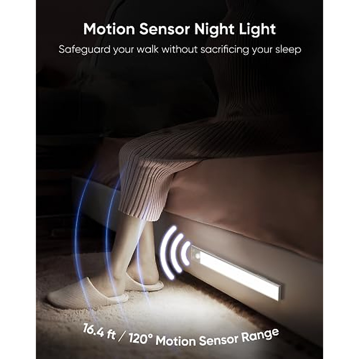 ULG Motion Sensor Under Cabinet Lights 12'' USB-C Rechargeable Closet Lights 47 LED Under Cabinet Lighting Wireless 6000K Dimmable Under Counter Lights for Kitchen, Hallway, Stairway - 2/Pack