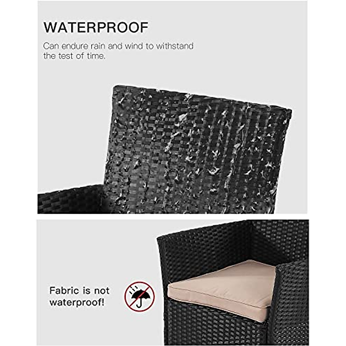 FDW Patio Furniture 4 Pieces Outdoor Indoor Use Rattan Chairs Wicker Patio Loveseats Conversation Sets with Table and Beige Cushions for Backyard Lawn Porch Garden Balcony,Black