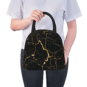 Fiokroo Lunch Bag Insulated Black Marble Texture Lunch Box Marbling Reusable Lunch Tote Bag For School Work College Outdoor Travel Picnic, 10l