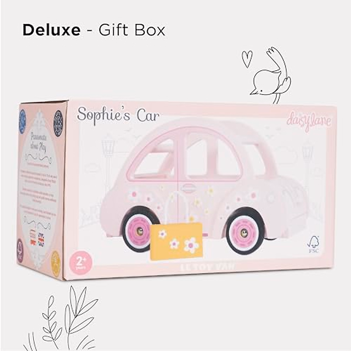 Le Toy Van - Wooden Daisylane Sophie's Car Accessories Play Set for Dolls Houses - Wooden Car Toy with Luggage Accessory - Dollhouse Accessories - Suitable for Ages 2+,Bright Pink, Medium
