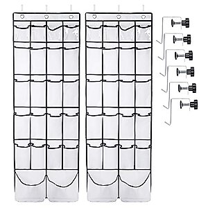 ULG Over The Door Shoe Organizer Shoe Holder with 22 Extra Large Clear Pockets Hanging Shoe Organizer with 3 Adjustable Metal Hooks for Bedroom Closet Bathroom Kitchen, 2 Pack White (62 x 21 inch)