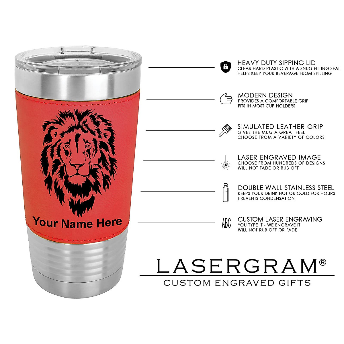 LaserGram 20oz Vacuum Insulated Tumbler Mug, Flat Bed Tow Truck, Personalized Engraving Included (Faux Leather, Red)
