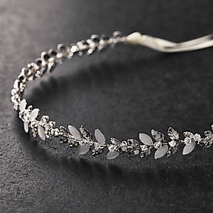 SWEETV Leaf Wedding Headband Crystal Opal Bridal Headpieces for Wedding Hair Accessories for Brides Hair Vine Silver