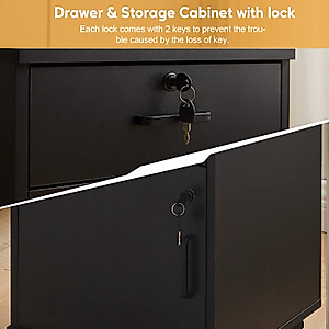 CLIPOP Mobile Office Cabinet with 1 Lockable Drawer & Storage Cabinet Box, Under Desk Rolling Vertical File Cabinet with 4 Wheels for Letter/Legal /A4 Size Documents for Home Office (Black)