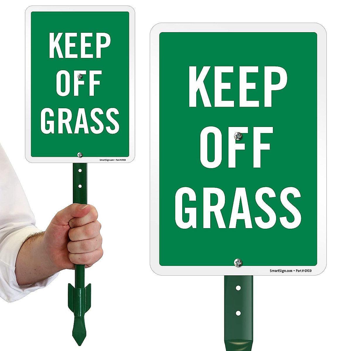 SmartSign 10 x 7 inch “Keep Off Grass” LawnPuppy Yard Sign and 18 inch Stake Kit, 40 mil Laminated Rustproof Aluminum, Green and White, Set of 1, Made in USA