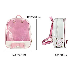 Ita Bag Backpack with Bowknot Design Pins Display Transparent Window Daypack Satchel,Pink