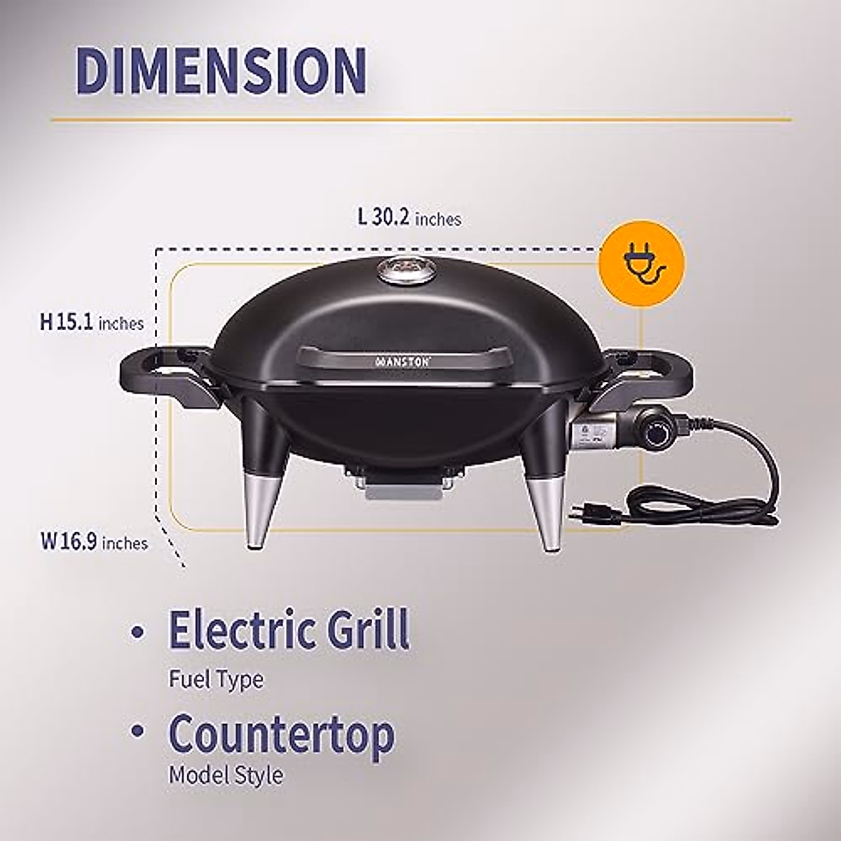 VANSTON Outdoor Electric Barbecue Grill & Smoker, Black - Great Small Spaces such as Patios, Balconies, and Decks, 1500W Portable and Convenient Camping Countertop Grill with Built-In Thermometer