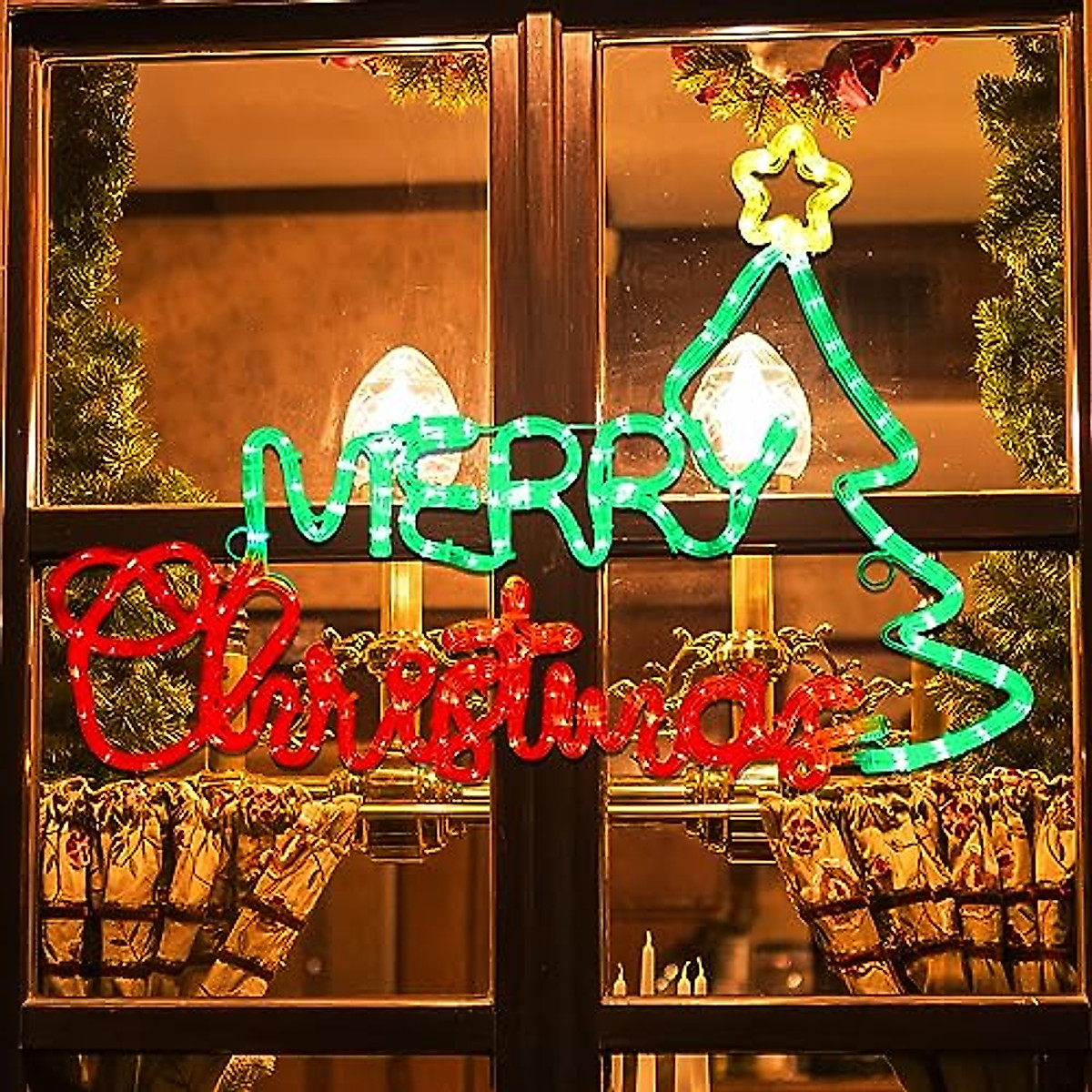 Retisee 24 Inch Jumbo Merry Christmas Neon Light Outdoor Large Merry Christmas Neon Signs Waterproof LED Christmas Sign for Indoor Home Window Party Garage Walls (Xmas Tree)