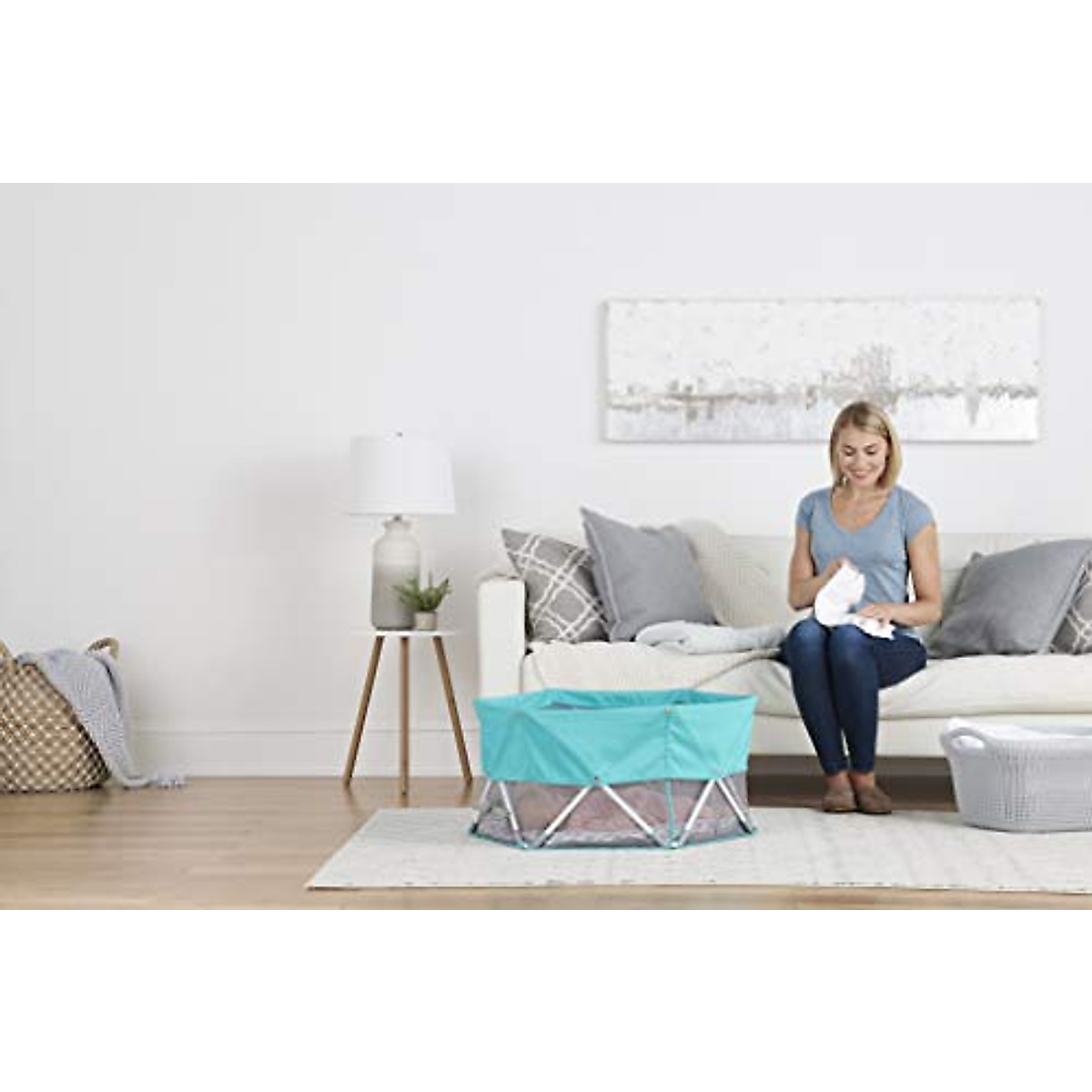 Regalo On-The-Go Baby My Play, Portable Play Yard, and Activity Mat, Indoor & Outdoor, Includes UPF Canopy with Toys, Padded Bottom and Carry Case