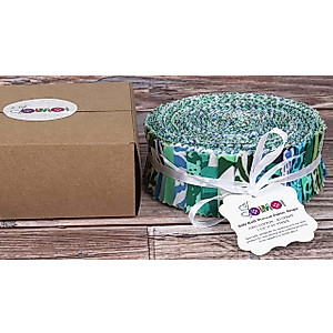 Soimoi 40Pcs Animals Print Precut Fabrics Strips Roll Up 1.5x42inches Cotton Jelly Rolls for Quilting - Teal Green