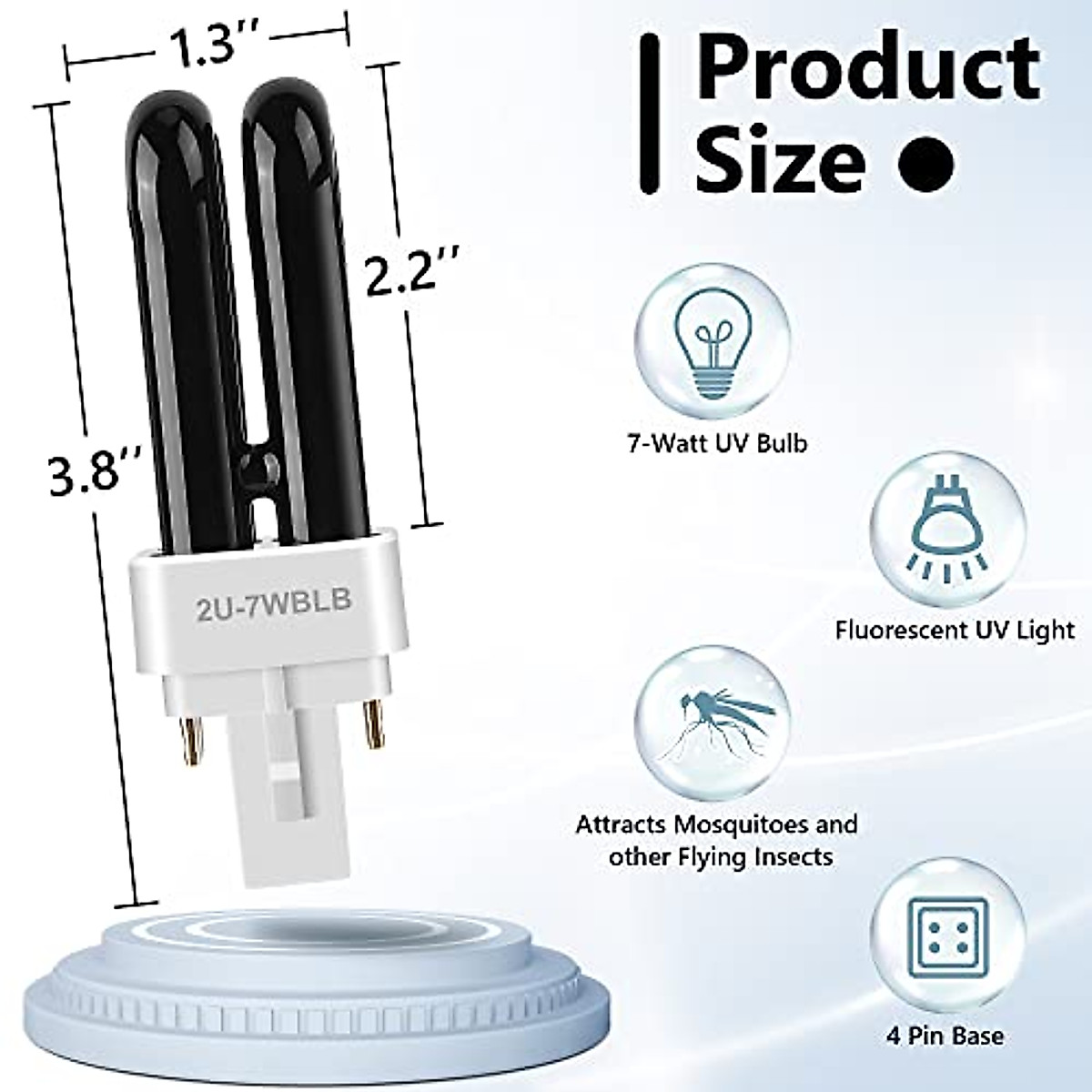 Bug Zapper Replacement fluorescent Bulbs, 2 Pack 41050 Bulbs for DynaTrap DT1050 DT1100 DT1250, 7W UV Light Ultraviolet Mosquito Killer Lamp, 1/2 Acre Trap Replacement Bulb