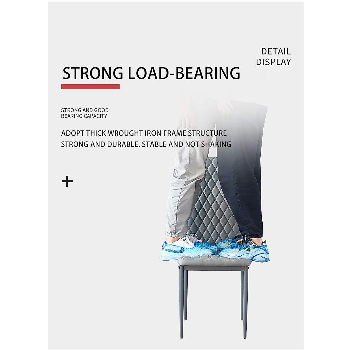 JT Modern Minimalist Dining Chair Fireproof Leather Sprayed Metal Pipe Diamond Grid Pattern Restaurant Home Conference Chair Set of 4 Or 6 (4, Black)