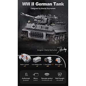 dOMOb Tiger WWII German Tank Building Kit – 2.4G Remote Control Battle Army Build Set – 1:35 RC Tank Model – CaDA Bricks Toy for 14+ Kids & Adults – 925 Building Blocks – for Boys, Hobbyist, Collector