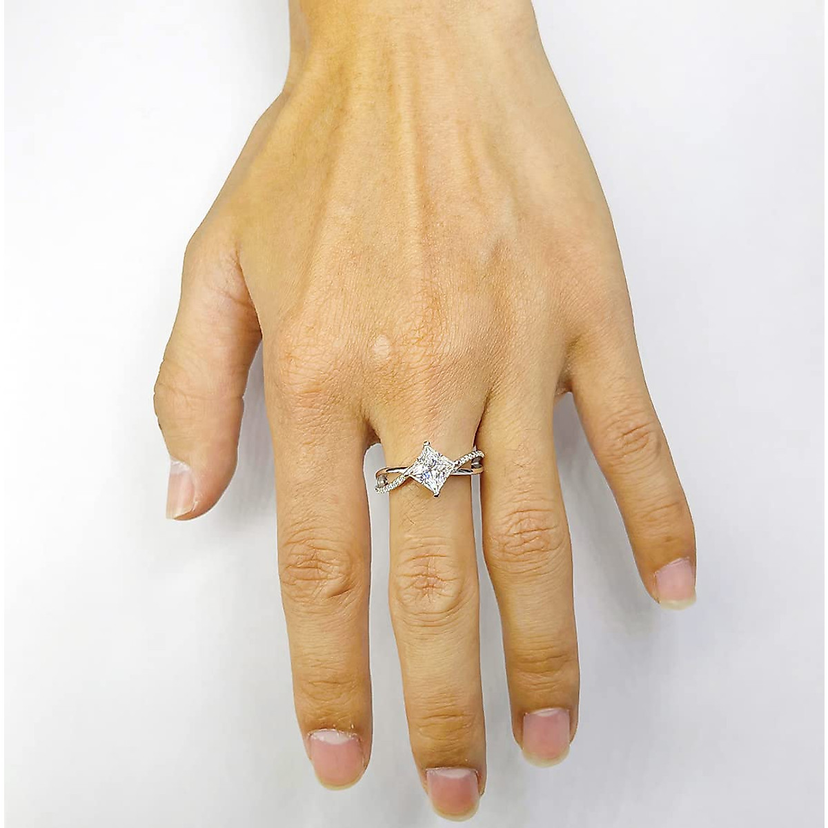 ZLAEBL 1.5 Carat (ctw) Moissanite Engagement Rings for Women Platinum Plated Silver Ring Moissanite Rings,7