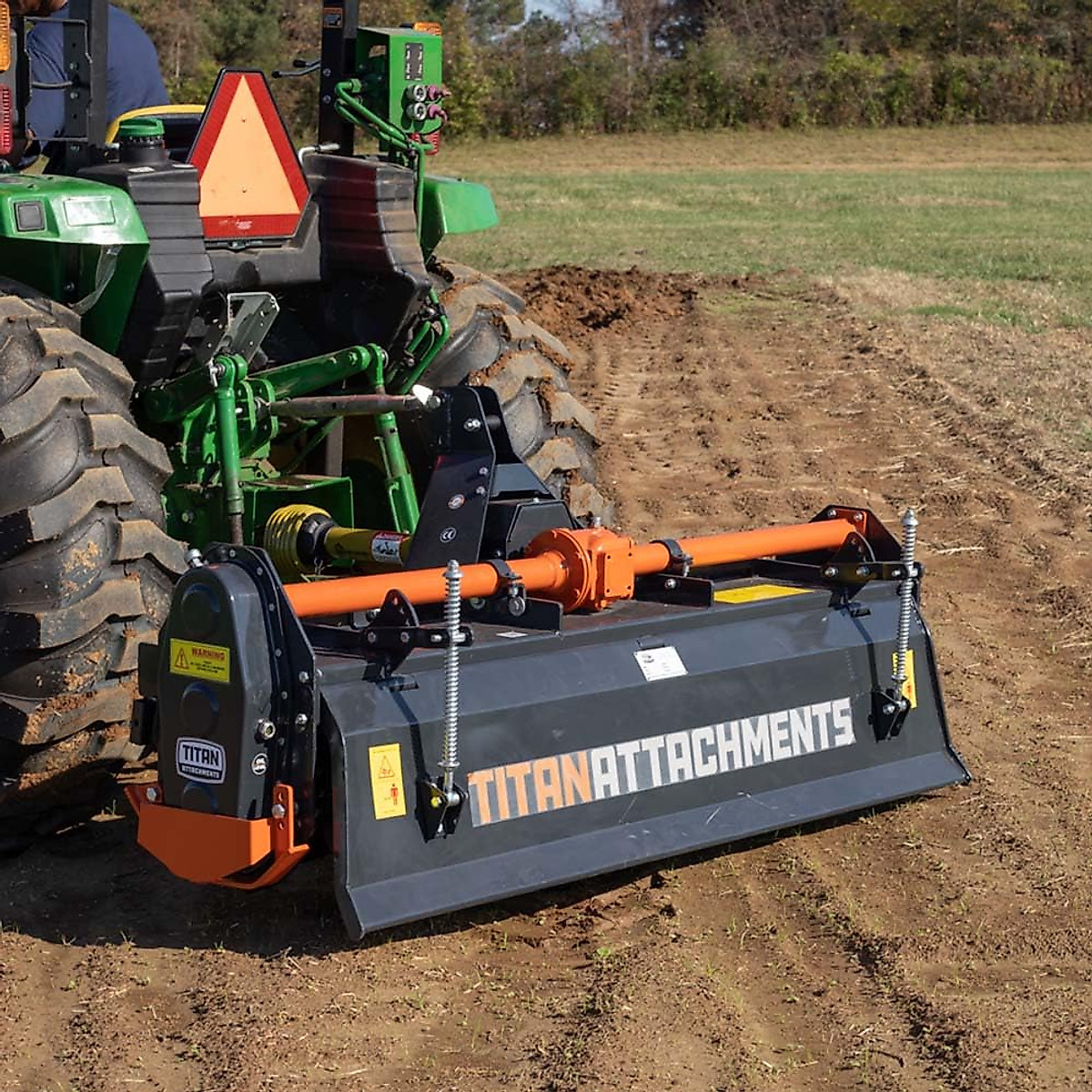 Titan Attachments 3 Point 60" Rotary Tiller Attachment Fits Cat 1 Tractors, Charcoal Finish, Single Speed PTO Driven Cultivator with a 540 RPM Gearbox, Replaceable L-Shaped Tines Work 5" Deep
