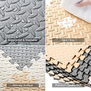 Tamiplay Foam Floor Mats for Kids, 12 x 12 Inch 16 Tiles 0.4" thickness Foam Play Mat, Non-Toxic Square Interlocking Floor Mats Rubber Baby Play Mat for Toddlers(White/Beige/Gray)