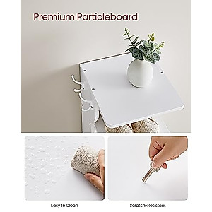 VASAGLE 7 Tier Vertical Shoe Rack, Narrow Shoe Storage Organizer with Hooks, Slim Wooden Corner Shoe Tower Rack, Robust and Durable, Space Saving for Entryway and Bedroom, White ULBS200T14