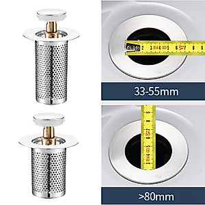 Stainless Steel Floor Drain Filter,Bathtub Sink Strainer,Pop-up Sink Filter,Copper Core Drain Filter with Removable Stainless Steel Filter Screen for Bathroom Kitchen (Long-2PCS)