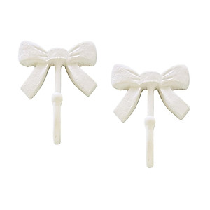 BOOMLATU White Bow Shape Hook Rustic Bow Wall Hook Pack of 2,Metal Decorative Hook Wall Mounted Bow Coat Hook for Home Kitchen Bathroom Office (White, Pack of 2)