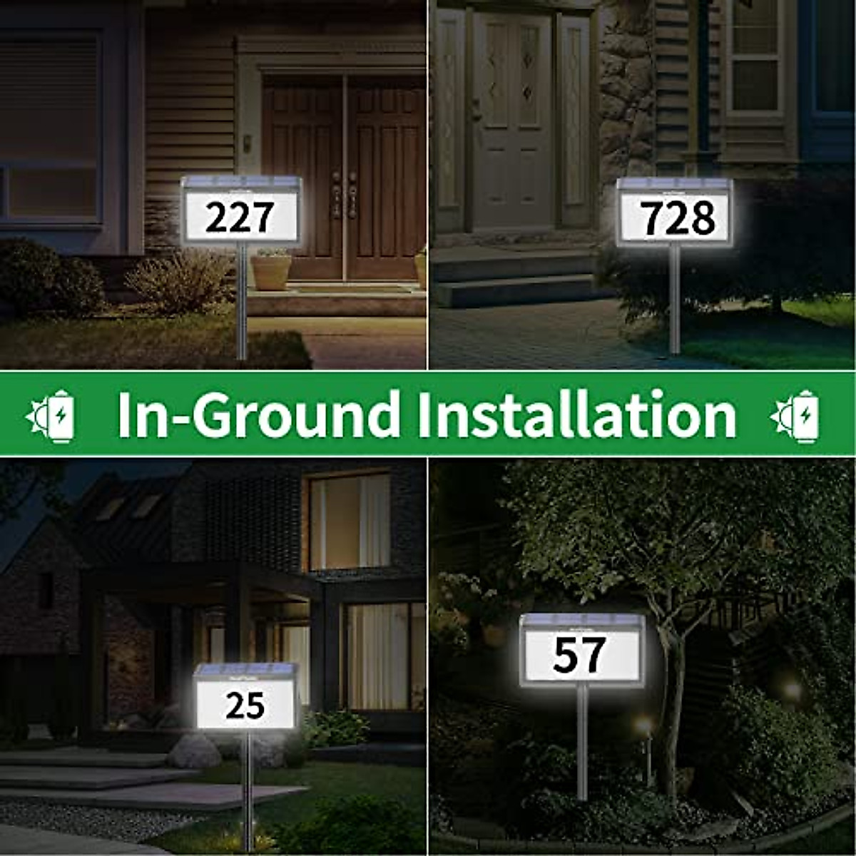 Solar Lighted House Numbers for Outside, EnSoleille Waterproof LED Address Signs Wall Mounted & In Ground, Solar Powered Address Plaques with Stakes for House Yard Garden, Innovative Dual Installation