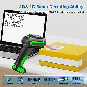 2D UHF RFID Wireless Bar Code Scanner Ultra-Long Distance Reading Industrial Barcode Scanner,1D/2D/QR&USB Wired &USB Wired and BT Wireless 2.4Ghz 3 in1 Barcode Reader for Inventory,Remote Items etc