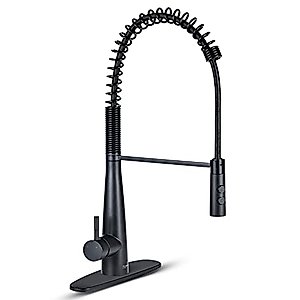 OYMOV RV Kitchen Faucet w/Pull Down Sprayer - Single Handle High Arc Spring Kitchen Sink Faucet for 1 or 3 Hole, RVs, Fifth Wheels, Motor Homes, Travel Trailers, Campers, Boats, Matte Black