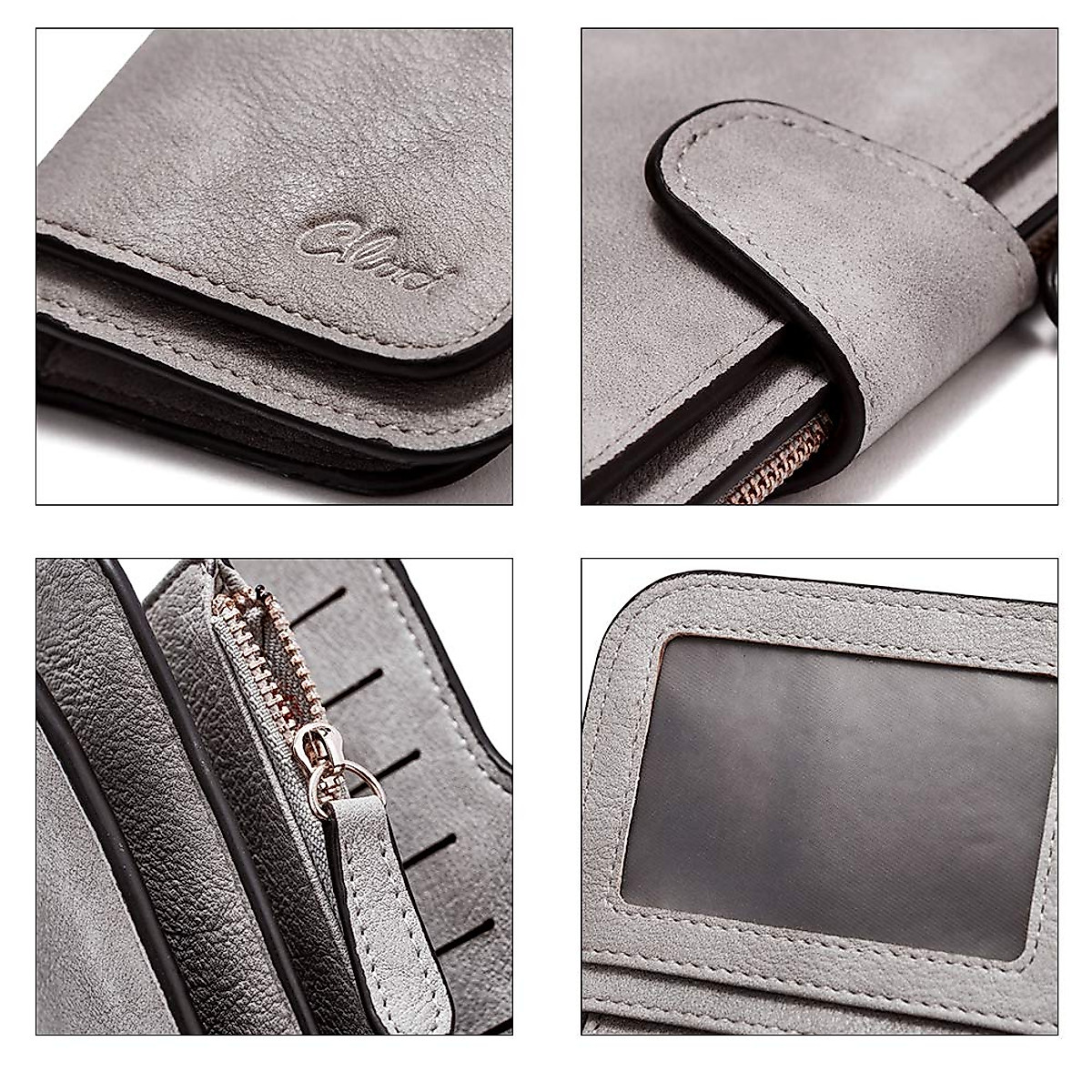 CLUCI Women Wallet Fashion Soft Leather Designer Zip Magnetic Multi Card Holder Organizer Travel Ladies Clutch Trifold Dark Grey