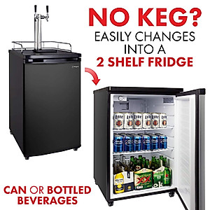 Kegco K199B-2P Kegerator Two Keg Beer Cooler - Premium Double Faucet D System Kit - Black Door
