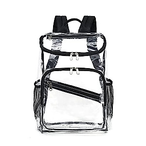 Clear Backpack Heavy Duty, Large PVC See Through Backpack with Water Bottle Holder, Clear Book bags Clear School Backpack for School, Stadium, Football Games, College (Black)