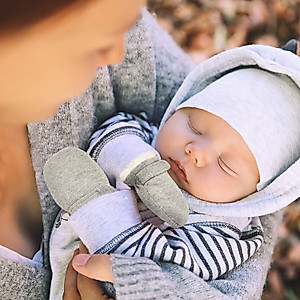 Baby Winter Mittens Adjustable Easy-On Newbron Warm Gloves Sherpa Lined Fleece Infant Mittens Winter for Boy Girl (Navy/Grey)