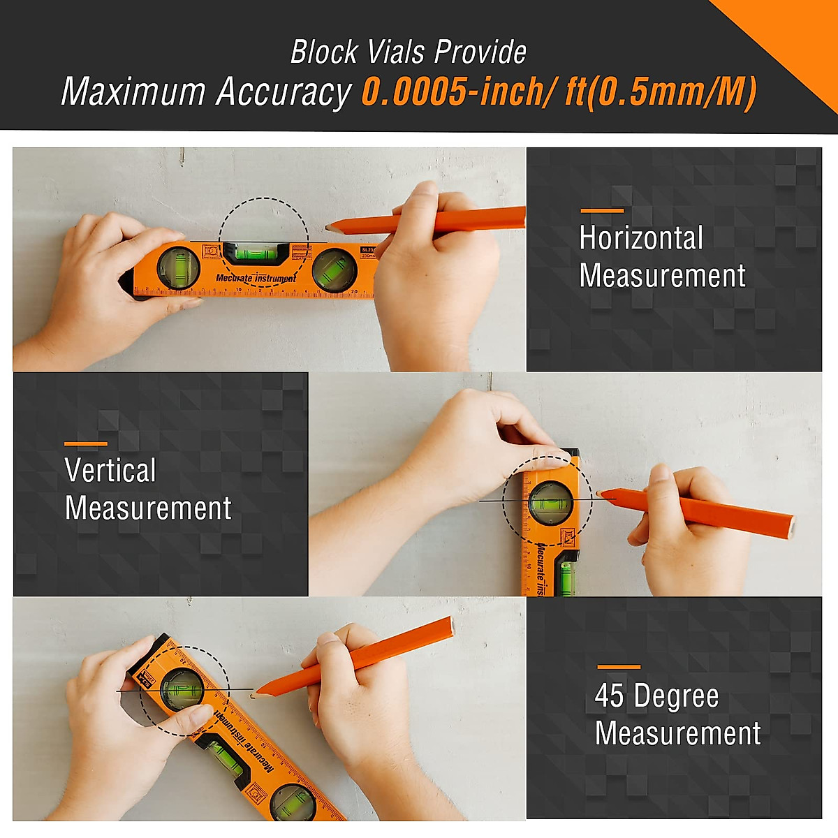 Mecurate Instrument Level Tool, 9 inch, 230mm, Metric&Inch Double Scale Magnetic Torpedo Level and Ruler