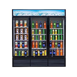 DHPM Commercial Glass 3 Door Display Refrigerator Merchandiser-Upright Beverage Cooler with LED Lighting-56.5 Cu. Ft.110V,Restaurant Kitchen Cafe, 72”28.8”80”, 72”28.8”80”-Black