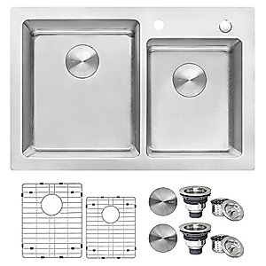 Ruvati 33 x 22 inch Drop-in Topmount Kitchen Sink 16 Gauge Stainless Steel 60/40 Double Bowl - RVM5166