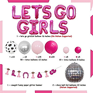 Let’s Go Girls Bachelorette Decorations - Western Cowgirl Glitter Paper Banner, Bridal Shower Balloon Garland Arch Kit for Funny Engagement Party Supplies