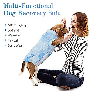 BRKURLEG Dog Recovery Suit Onesie After Surgery,Pet Spayed Neutered Shirt for Female Male Dogs Cats,Surgical Postoperative Snuggly Vest for Abdominal Wounds,Weaning,Anti-Licking Tie Dye Doggy Bodysuit