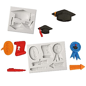 SAKOLLA Graduation Fondant Molds Silicone Doctoral Cap Diploma Candy Chocolate Molds Congrats Grad Congratulations Molds Cake Toppers Party Decorations for 2024 Graduation Celebration