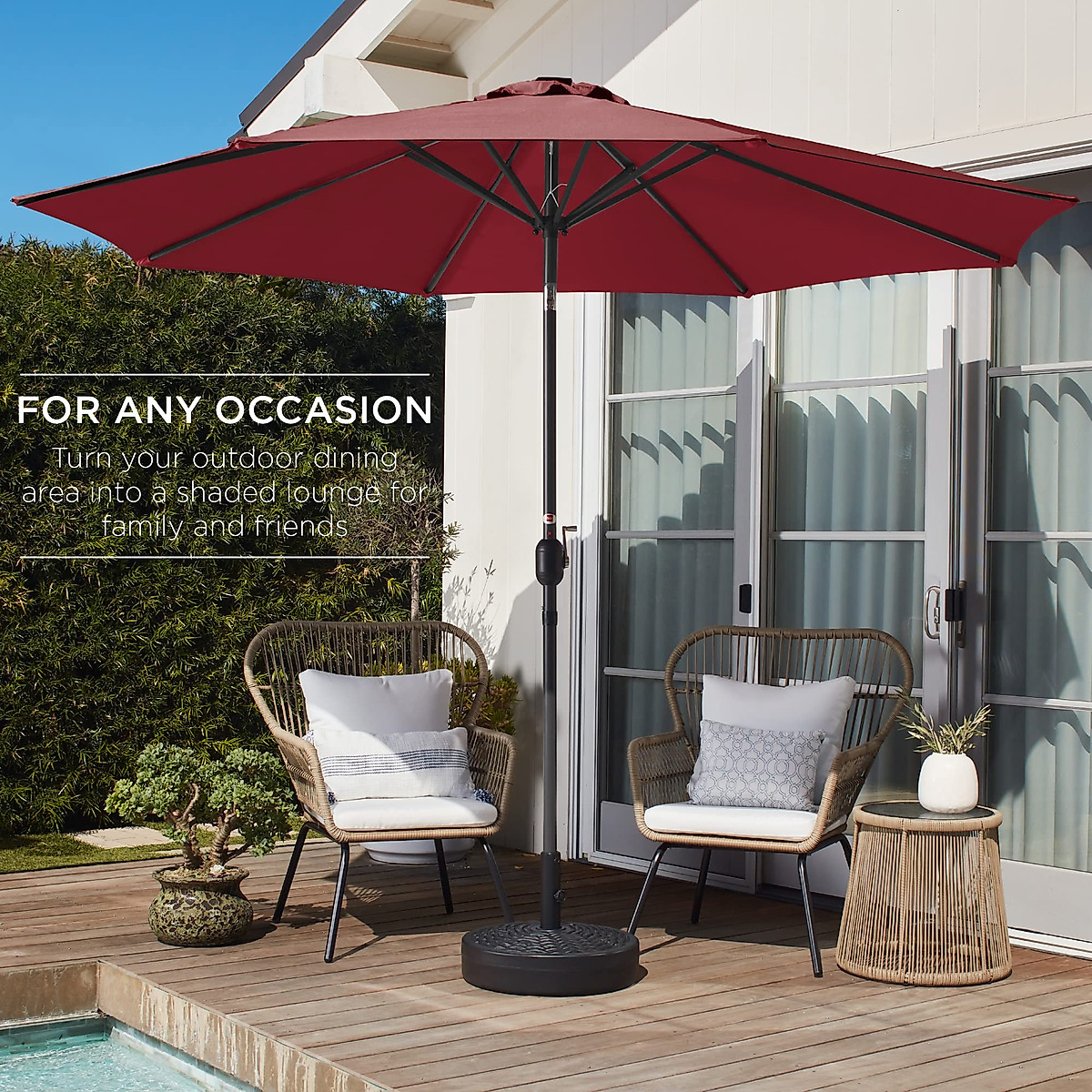 Best Choice Products 10ft Outdoor Steel Polyester Market Patio Umbrella w/Crank, Easy Push Button, Tilt, Table Compatible - Red