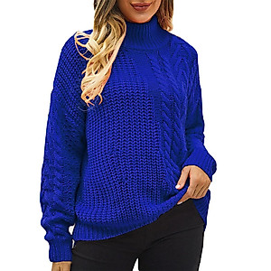 Pullover Sweaters for Women Long Sweater Dress for Women 2023 Fall Winter Half Zip Fleece Pullover Sweaters Casual V Neck Long Sleeve Ribbed Knit Loose Jumper Tops Turtle Tunic Women Sweatshirts