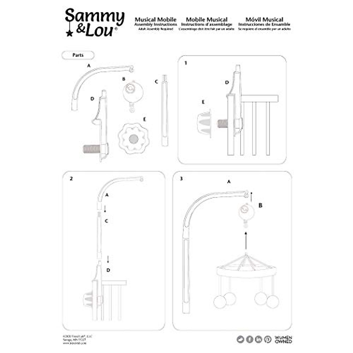 Sammy & Lou Airplane Baby Crib Mobile with Music, Crib Mobile Arm Fits Standard Crib Rail