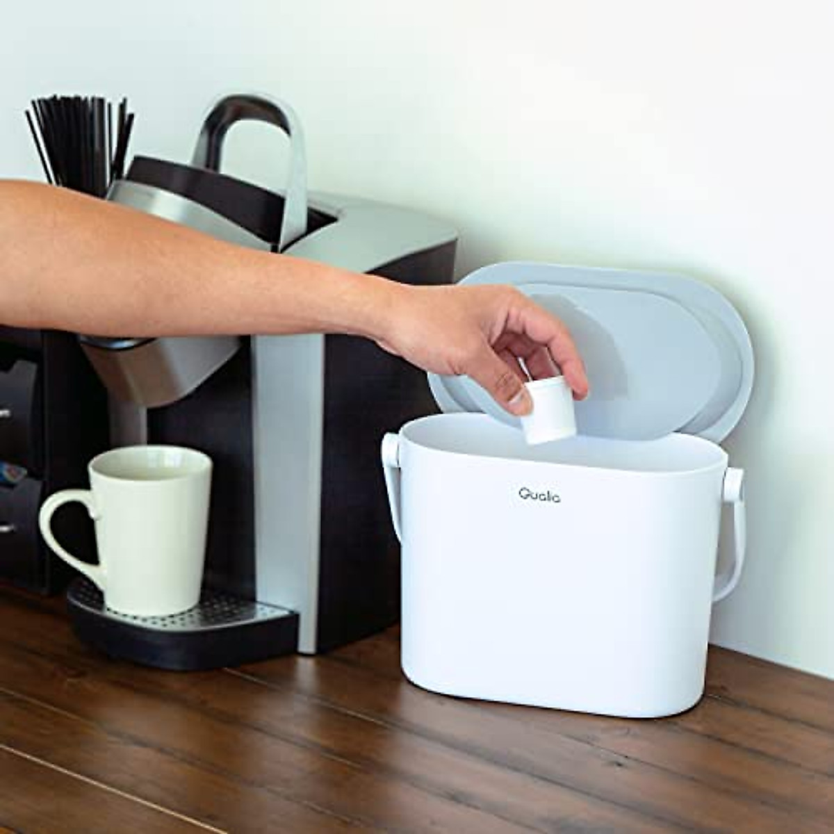 QUALIAZERO Multi-Purpose Countertop Compost Bin | 4L / 1 Gal ABS Plastic Slim Shape | Trash Can with Gray Lid | (4L / 1 Gal, Gray)
