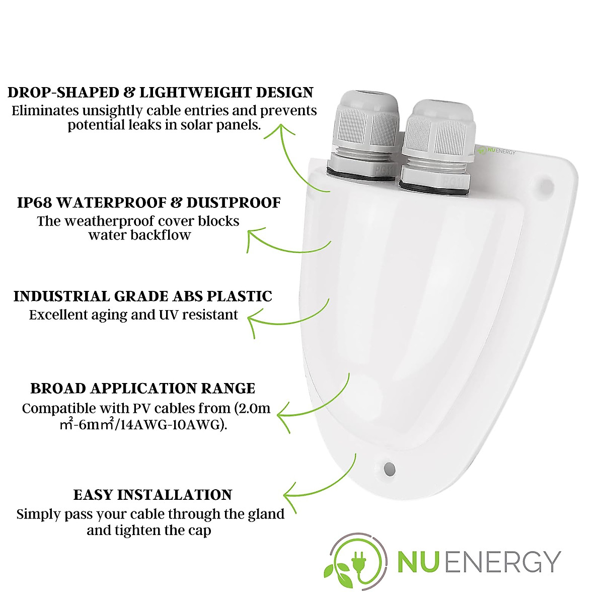 NuEnergy The Original Solar Double Cable Gland Waterproof Box Solar Panel Mounting Kit 2-6mm RV Solar Accessories Entry Cable Glands For Camper, Roof, Van, Boat, Vehicle, Campervan, House Solar System