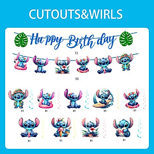 Titenmaoyi Birthday Party Decorations, Hawaiian Tropic Theme Happy Birthday Banner and Hanging Swirls Set for Birthday Party Decorations Baby Shower