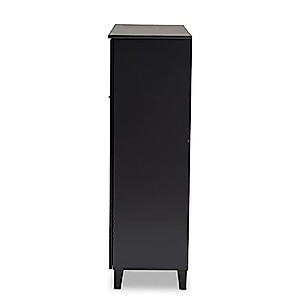 Baxton Studio Coolidge Wood 11-Shelf and Drawer Shoe Cabinet in Dark Gray