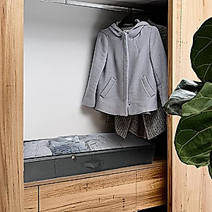 LotFancy Under Bed Storage Containers, Detachable Dividers, 2 Pack, Closet Underbed Clothes Blanket Organizer, 39.3x16.5x6 in, with 4 Handles and Large Clear Window, Sturdy, Large, Gray