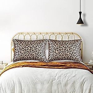 2 Pack Satin Pillowcase for Hair and Skin, Leopard Print with Envelope Closure, Satin Silk Pillow Cases 20x36 inches/King Size